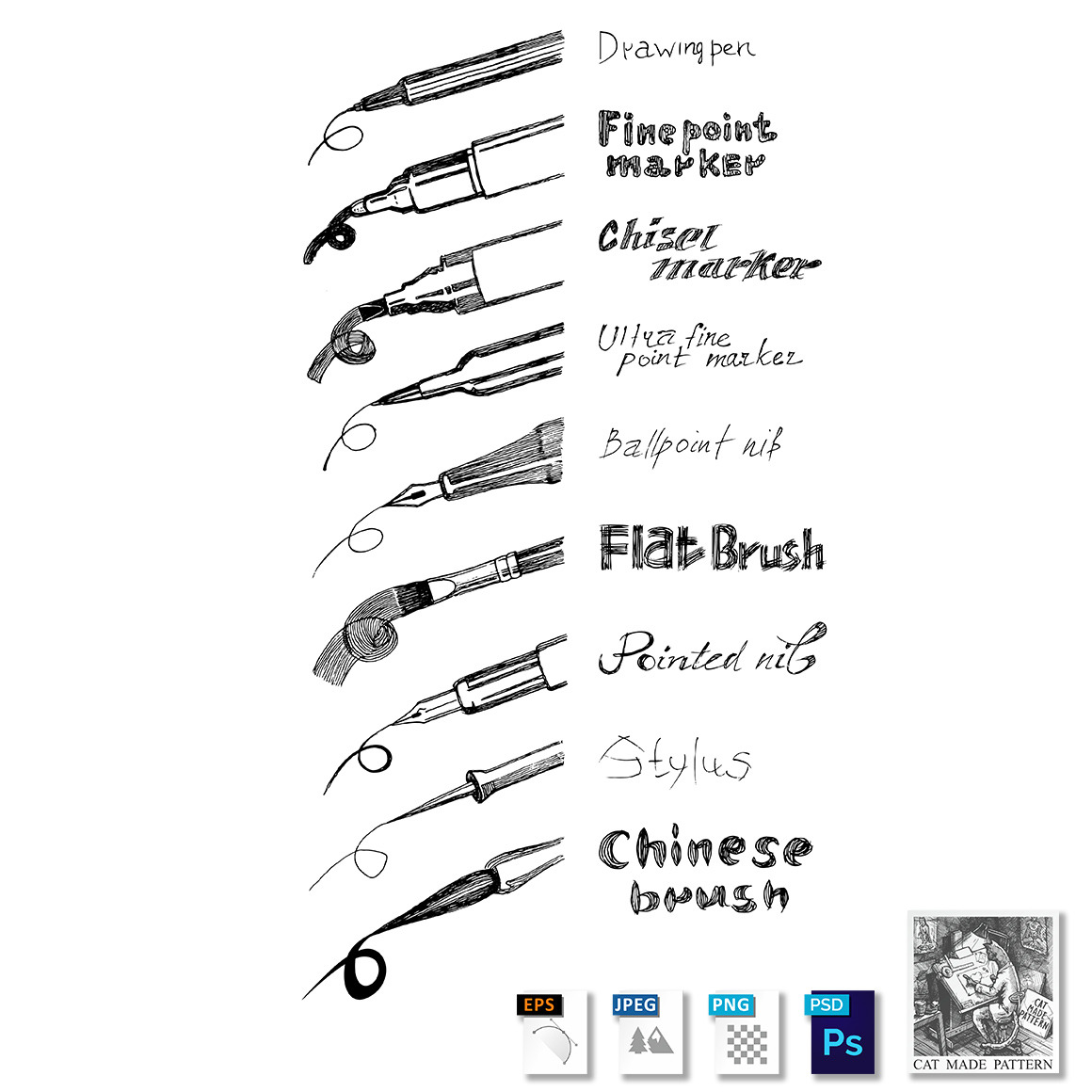 Calligraphy instruments, an Education Illustration by CatMadePattern