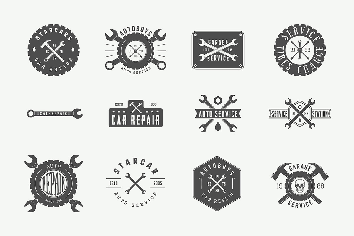 Set of vintage mechanic logos, a Branding & Logo Template by AkimD