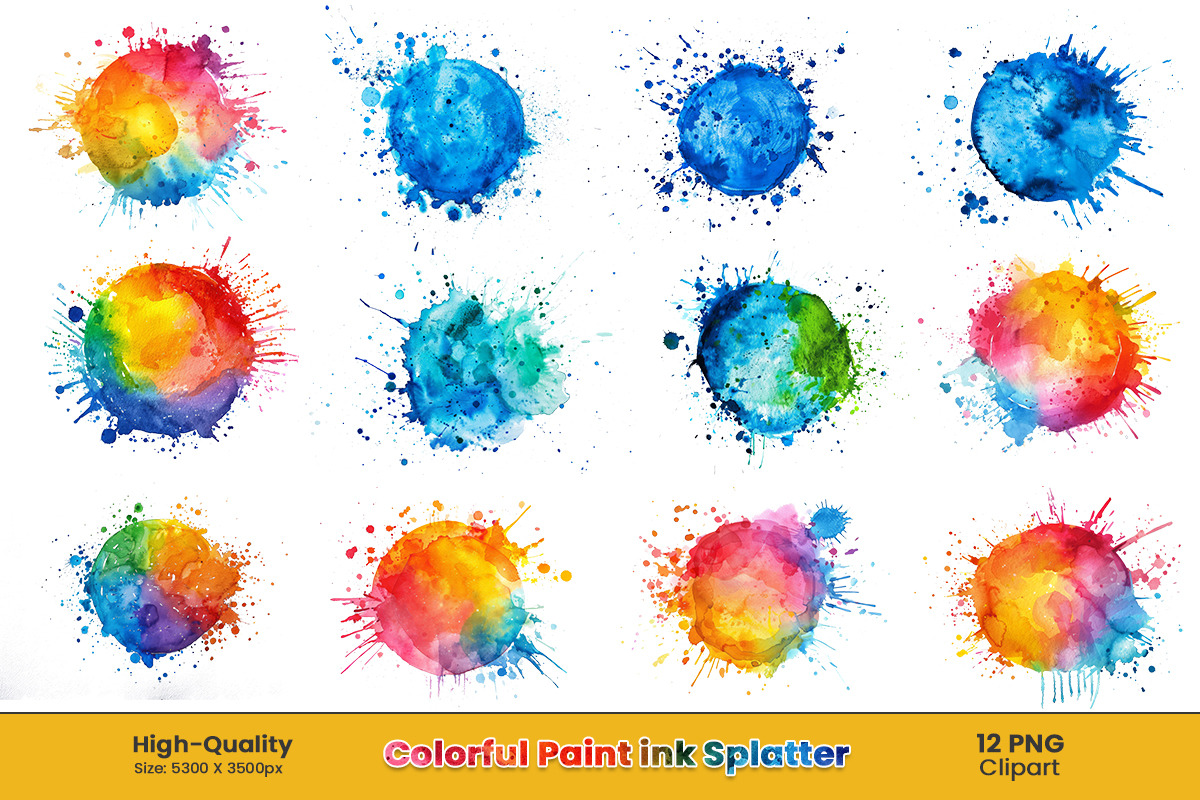Colorful ink paint splatter circle png