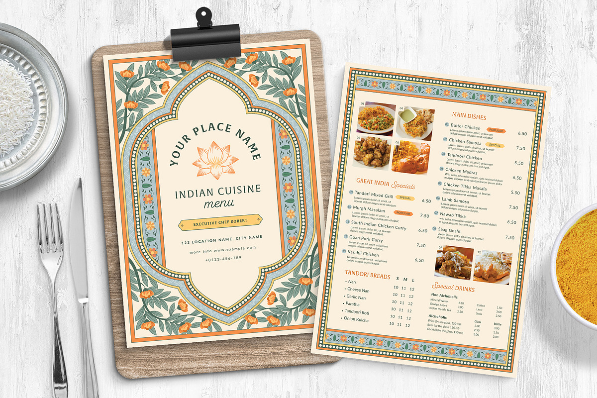 Indian Menu Template, a Flyer Template by BrandPacks