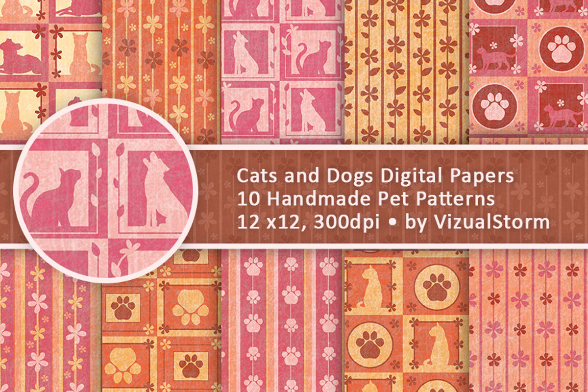 Cats and Dogs Floral Pet Patterns, a Pattern Graphic by VizualStorm