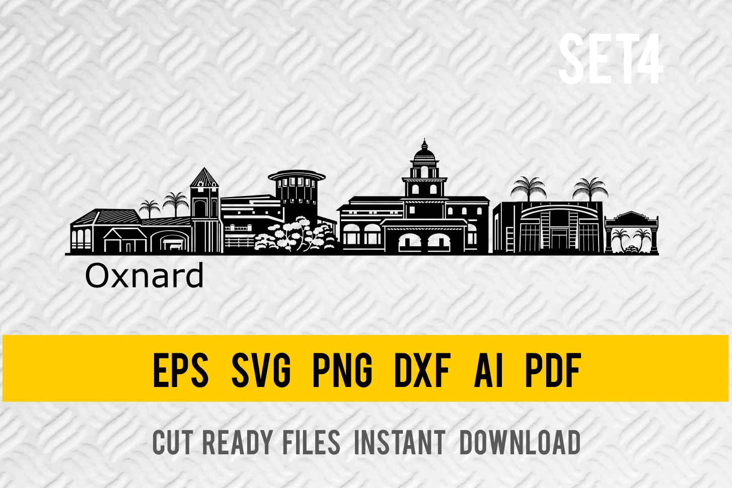 Oxnard City Skyline Stencil Cut SVG, an Illustration by Digital-Clipart