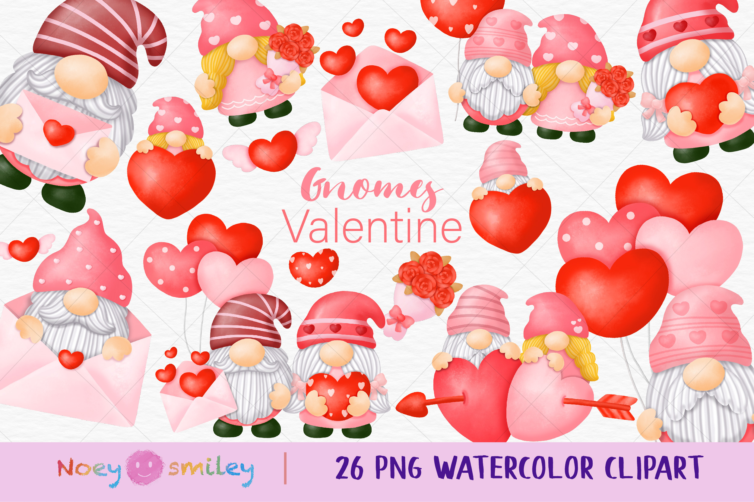 Watercolor Gnomes Valentine Clipart, a Decorative Illustration by Noey ...