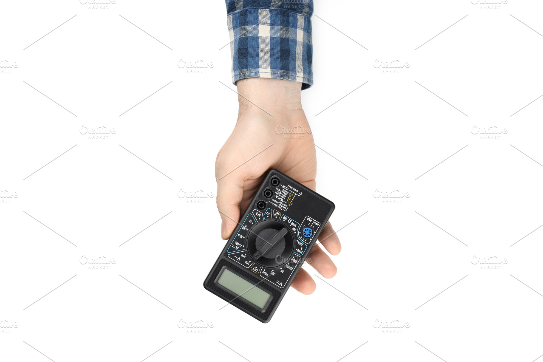 Male hand holds multimeter, isolated on white background, a Technology ...
