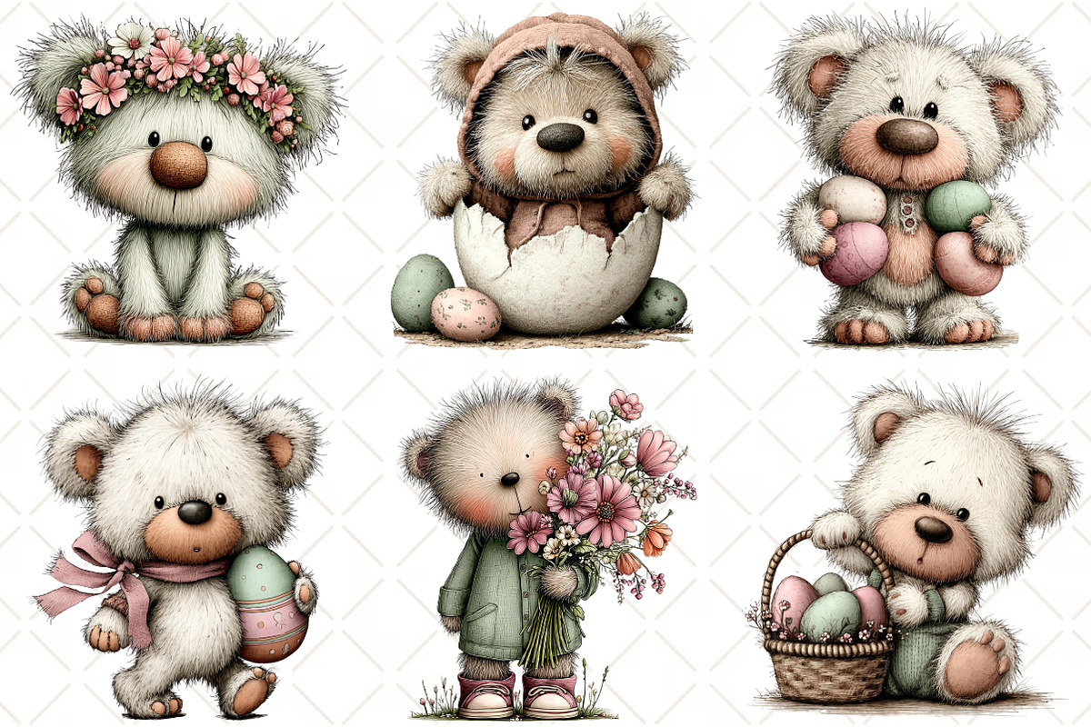 Whimsical Easter Teddy Bear Clipart, an Illustration by Black Bird Studio