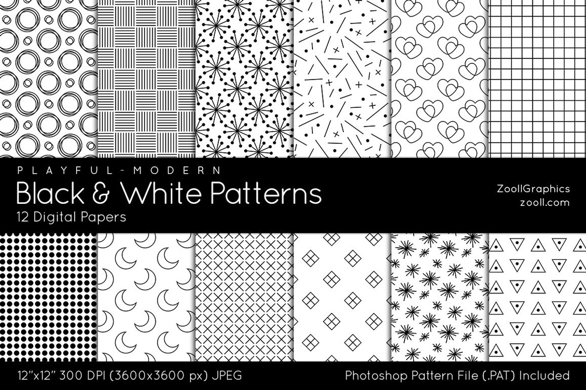 Black and White Digital Papers, a Pattern Graphic by ZoollGraphics