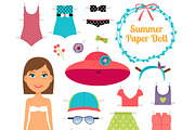 Summer paper doll. Girl with dress, an Illustration by Microvector