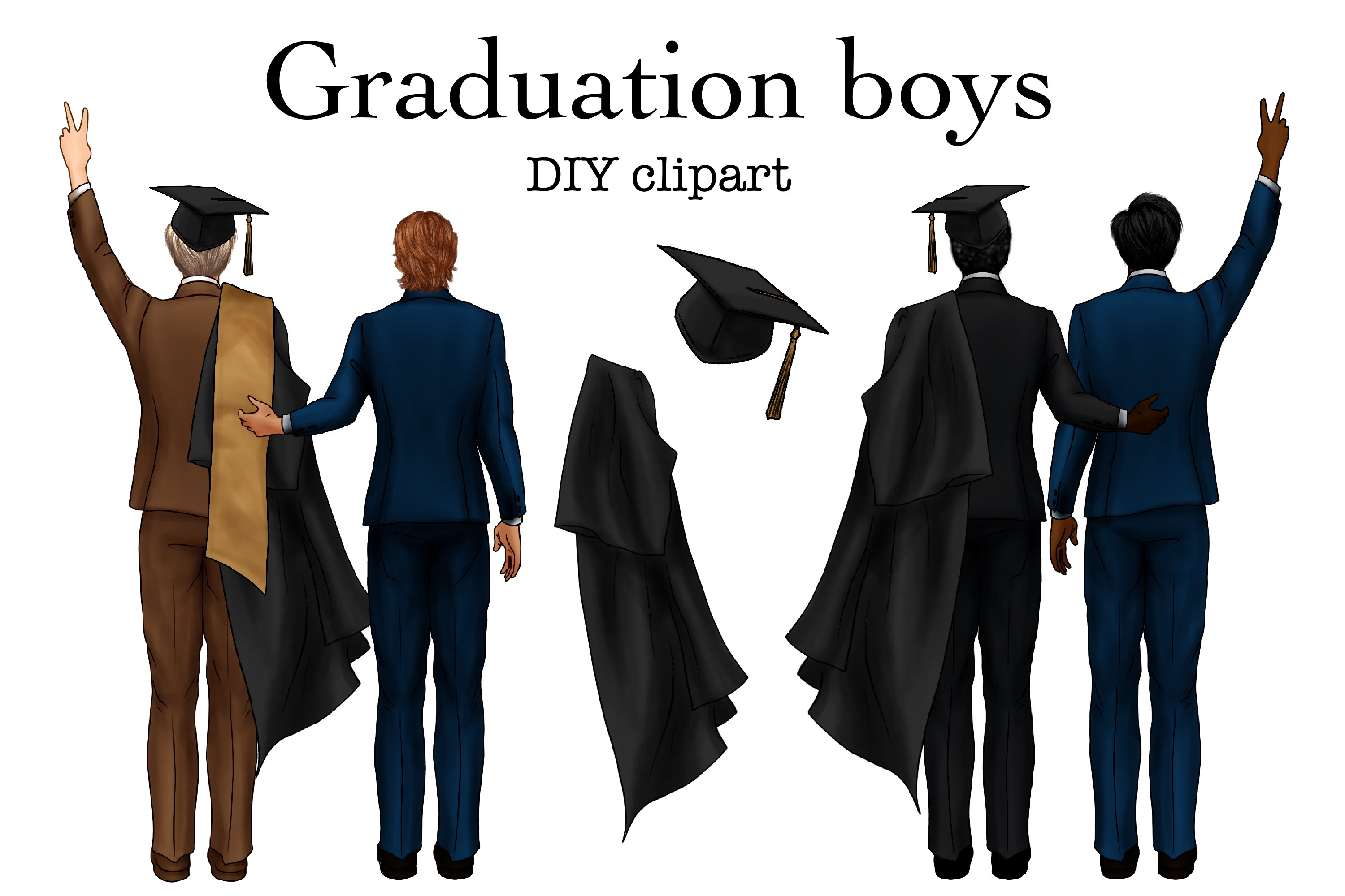 Graduation Boys ClipArt, an Education Illustration by ArtedeCatrin