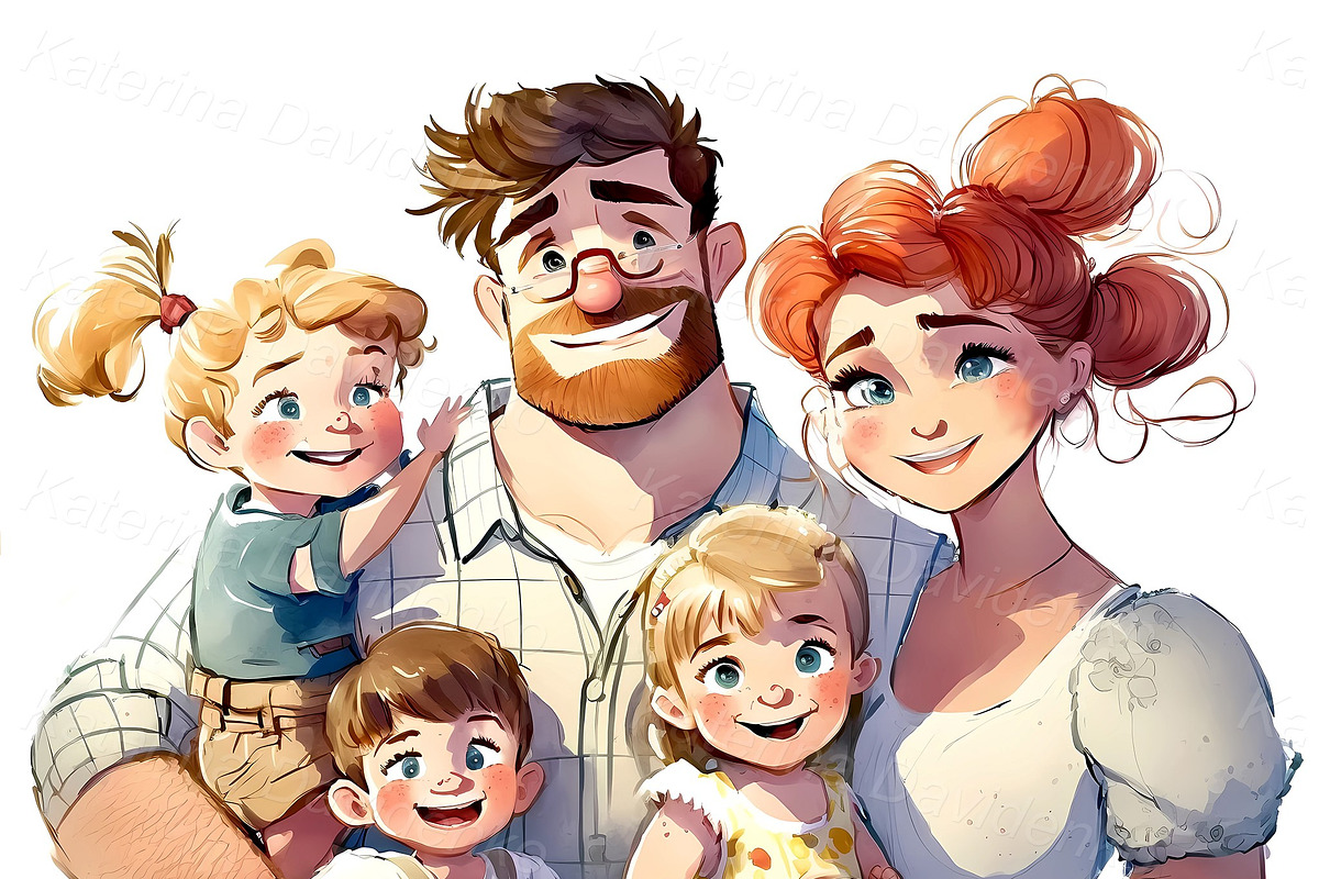 cartoon happy family watercolor, a Person Illustration by Bubert Art ...