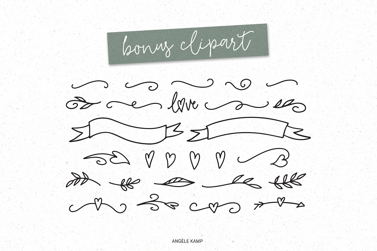 Tilly lovely font & bonus clipart, a Script Font by Angele Kamp