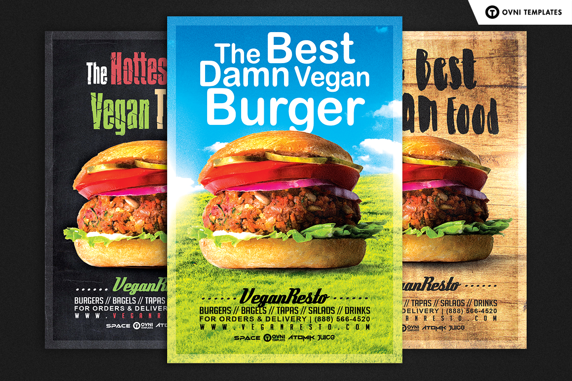 3in1 VEGAN FOOD Flyer Template, a Flyer Template by OVNI-TEMPLATES