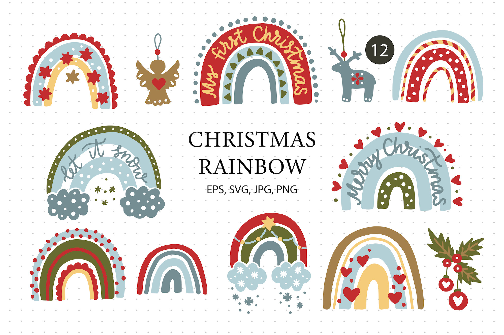 Christmas Rainbow Set. Eps, Svg, Png, an Illustration by ClipArtRoom ...