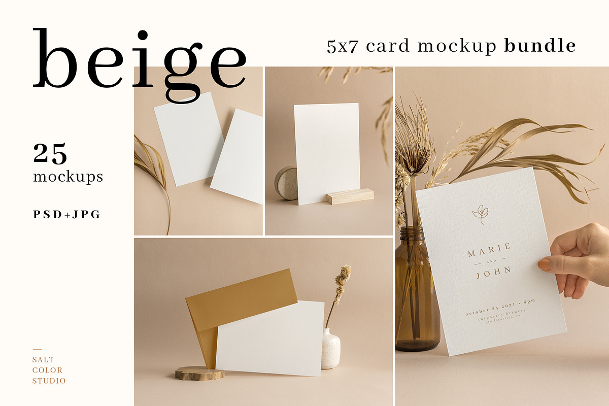 Beige - 5x7 Card Mockup Bundle, a Product Mockup by Salt Color Studio