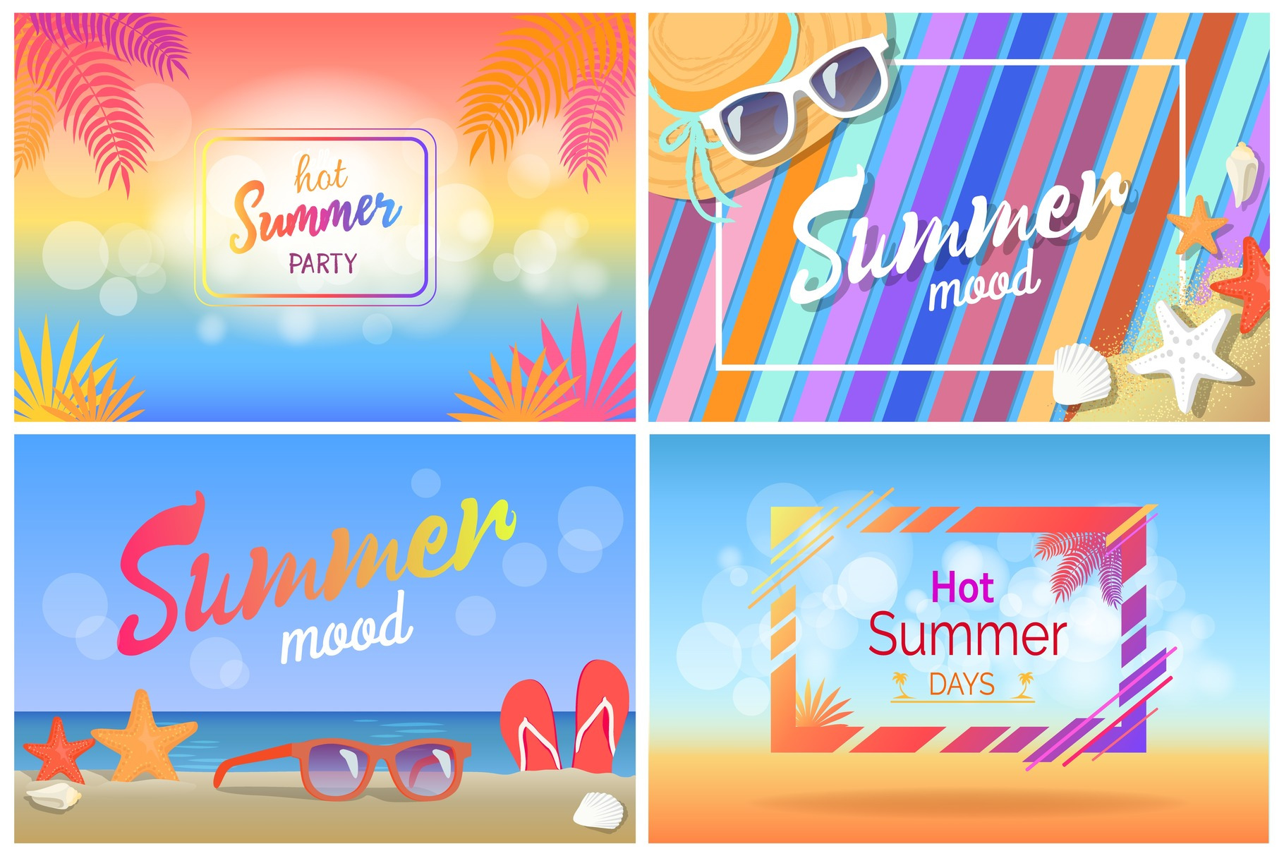 Hot Summer Party Bright Promotional Posters Set, an Object Graphic by ...