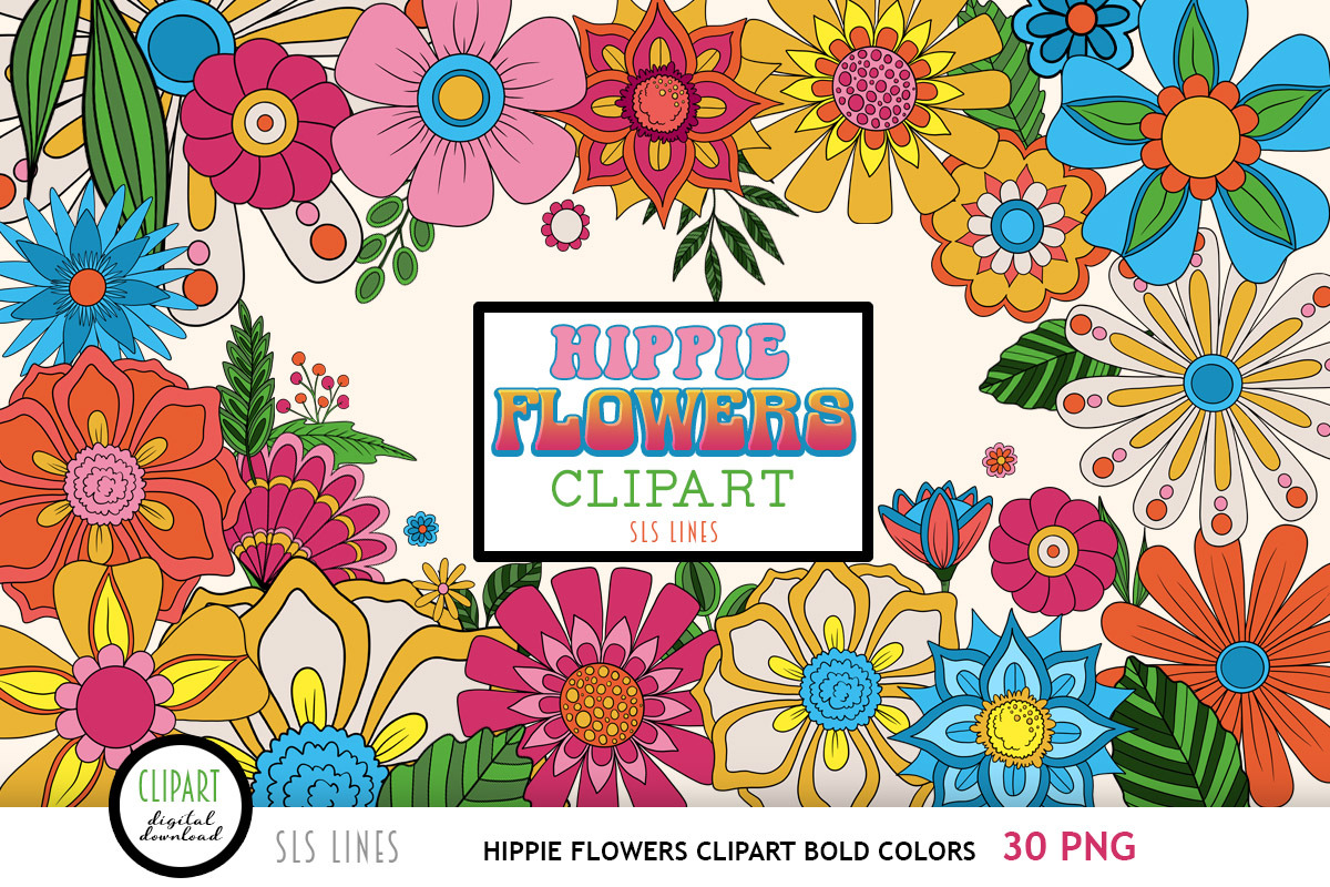 Hippie Flowers Clipart PNG, a Decorative Illustration by SLS Lines