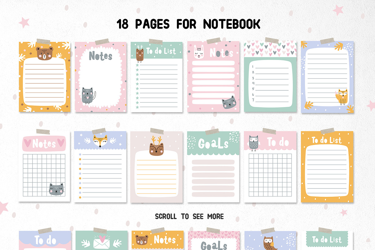 Set cute animals, posters, planner, an Animal Illustration by Ekaterina