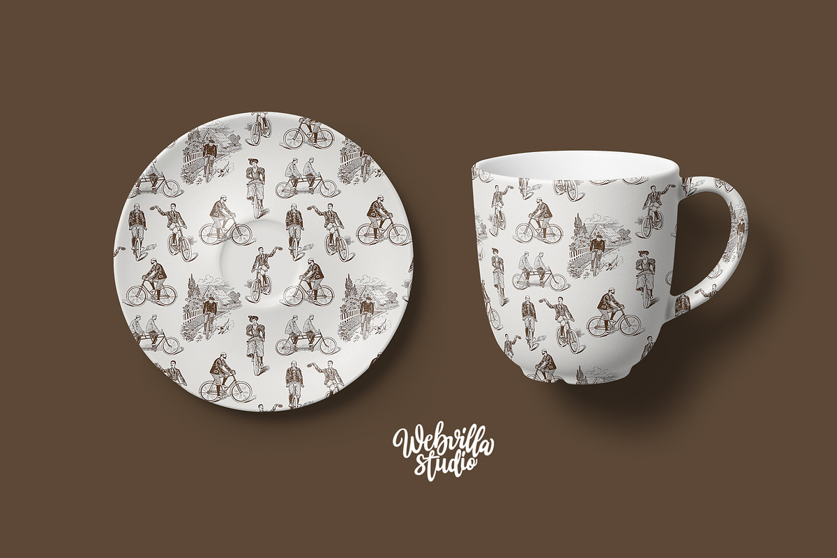 Vintage Cyclists Pattern, a Wallpaper Graphic by Webvilla Studio