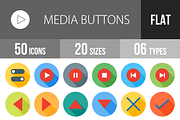 50 Media Buttons Flat Icons | Icons ~ Creative Market