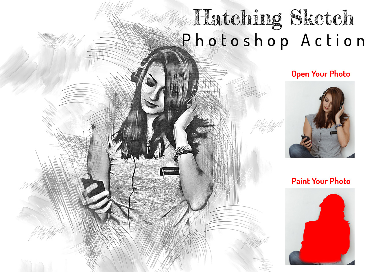 Hatching Sketch Photoshop Action, an Action Add-On by Studio Retouch