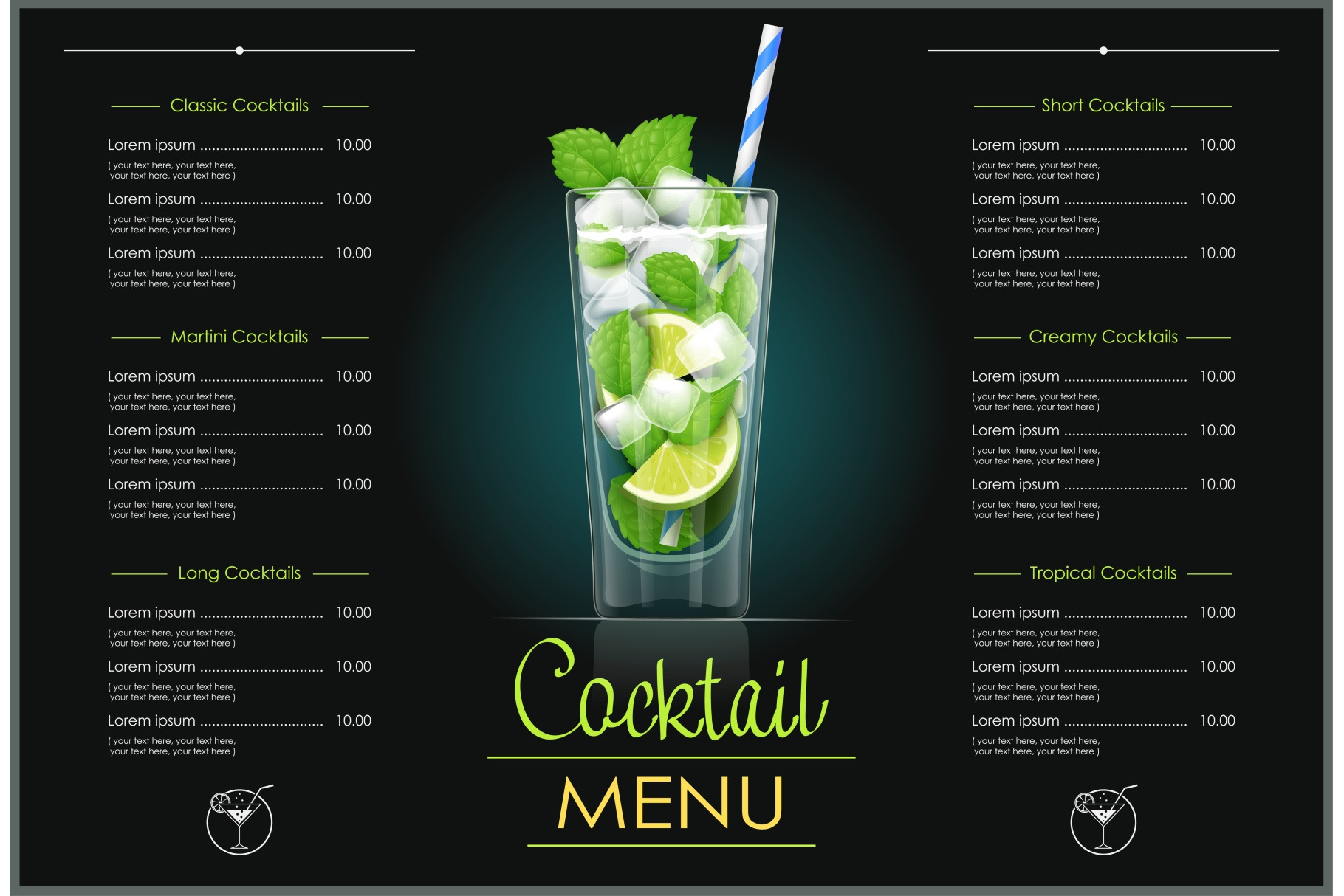 Mojito glass. Cocktail menu design., a Food Illustration by Aleksangel