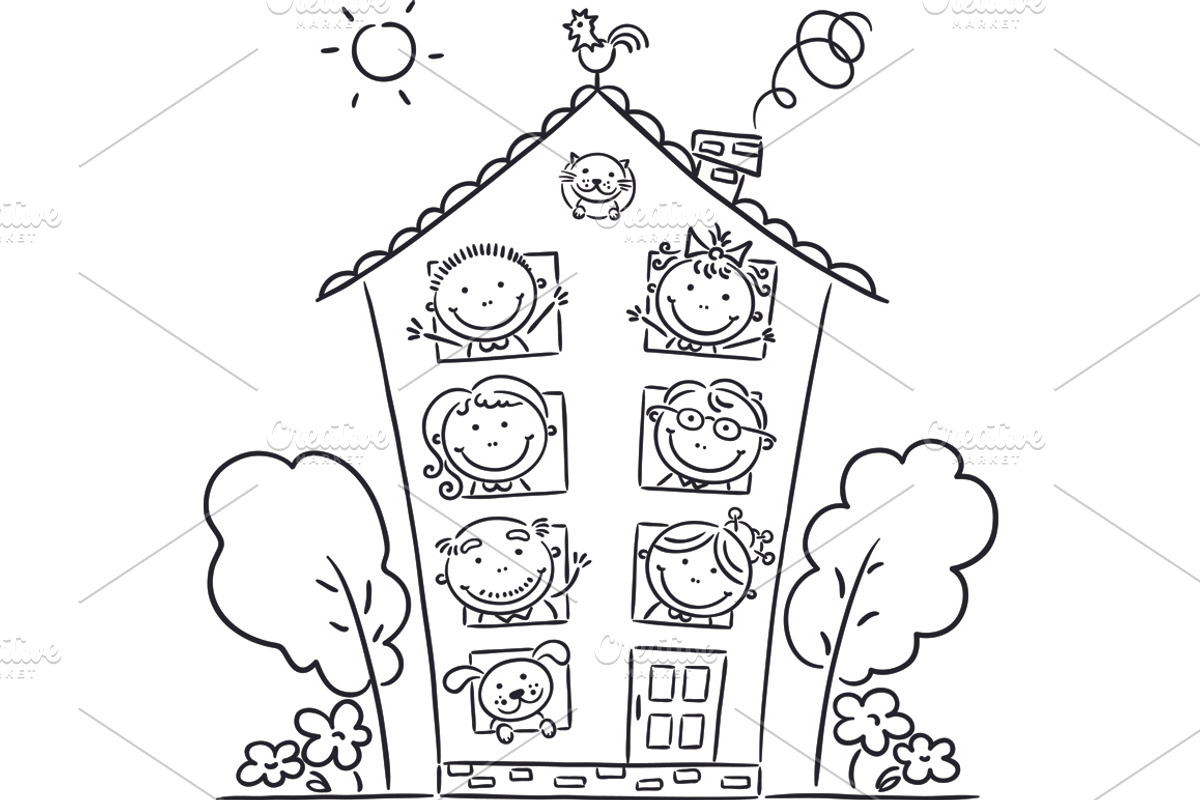 Outline cartoon kids illustration, an Illustration by Bubert Art