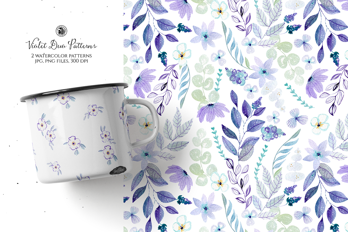 Violet Duo Watercolor Patterns, a Pattern Graphic by Webvilla Studio