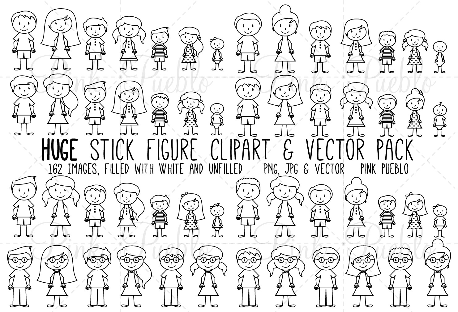 HUGE Stick Figure Clipart/Vector Set, a Person Illustration by PinkPueblo
