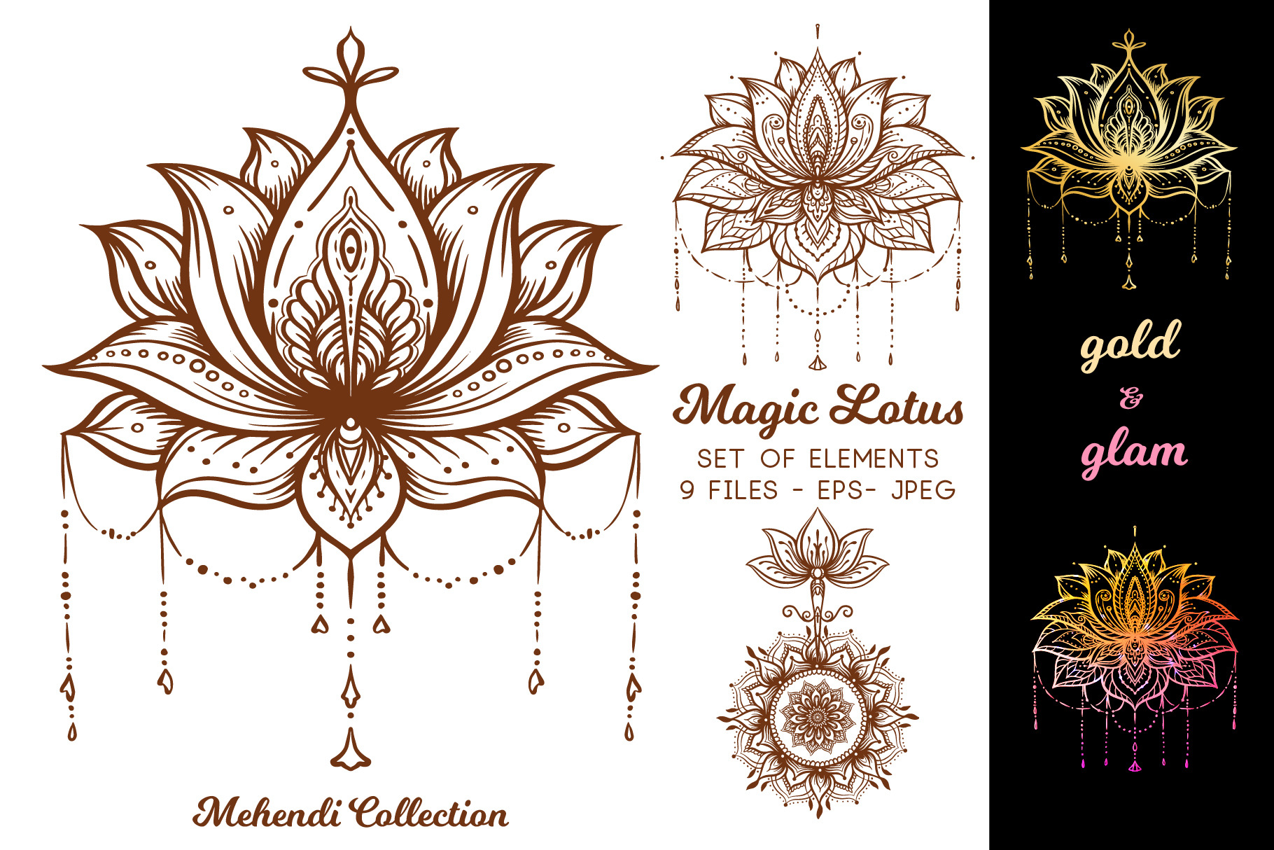 Magic Lotus flower Set., an Object Graphic by Elen-Lane