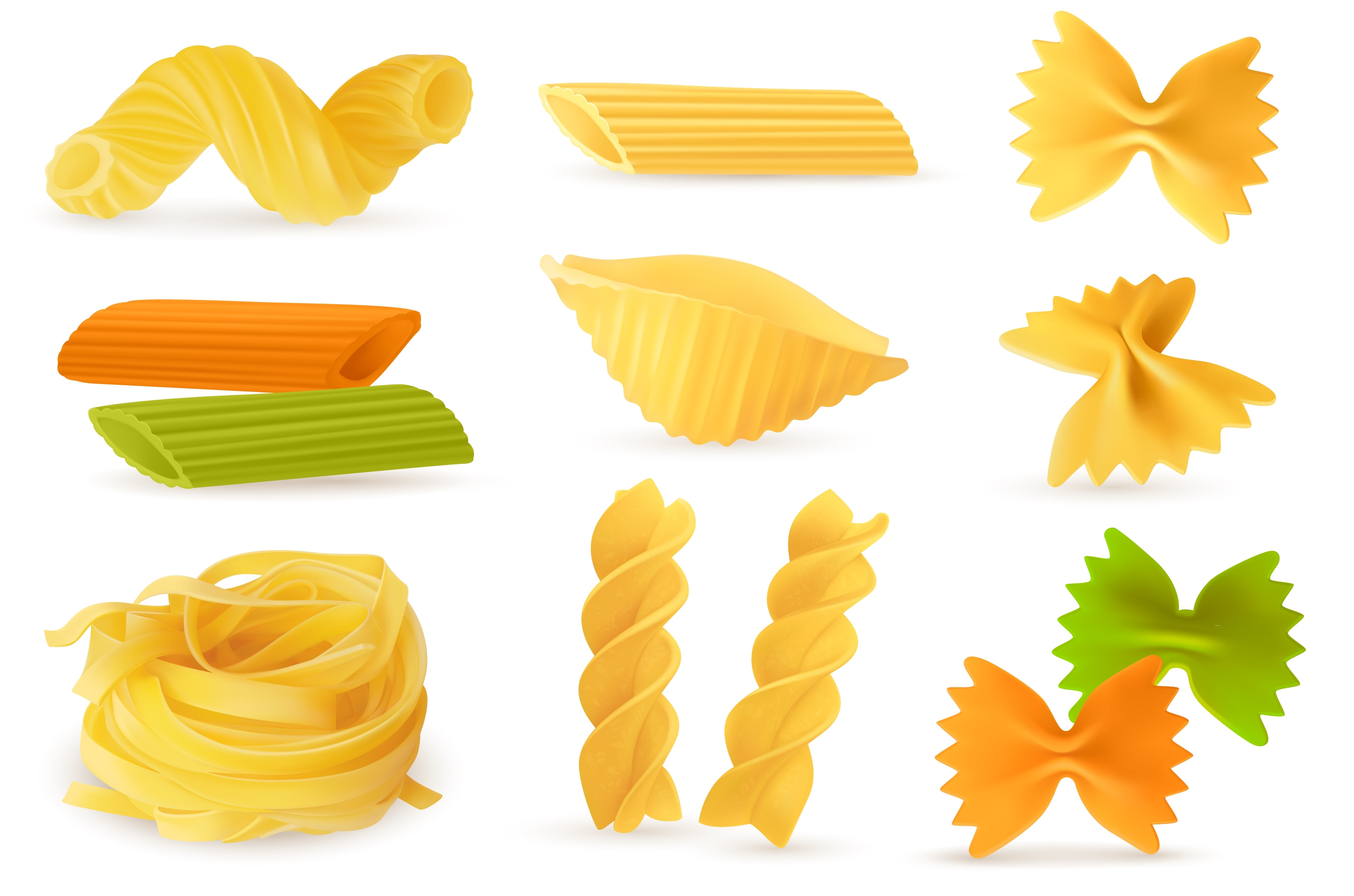 Dry pasta objects. Realistic italian, a Decorative Illustration by ...