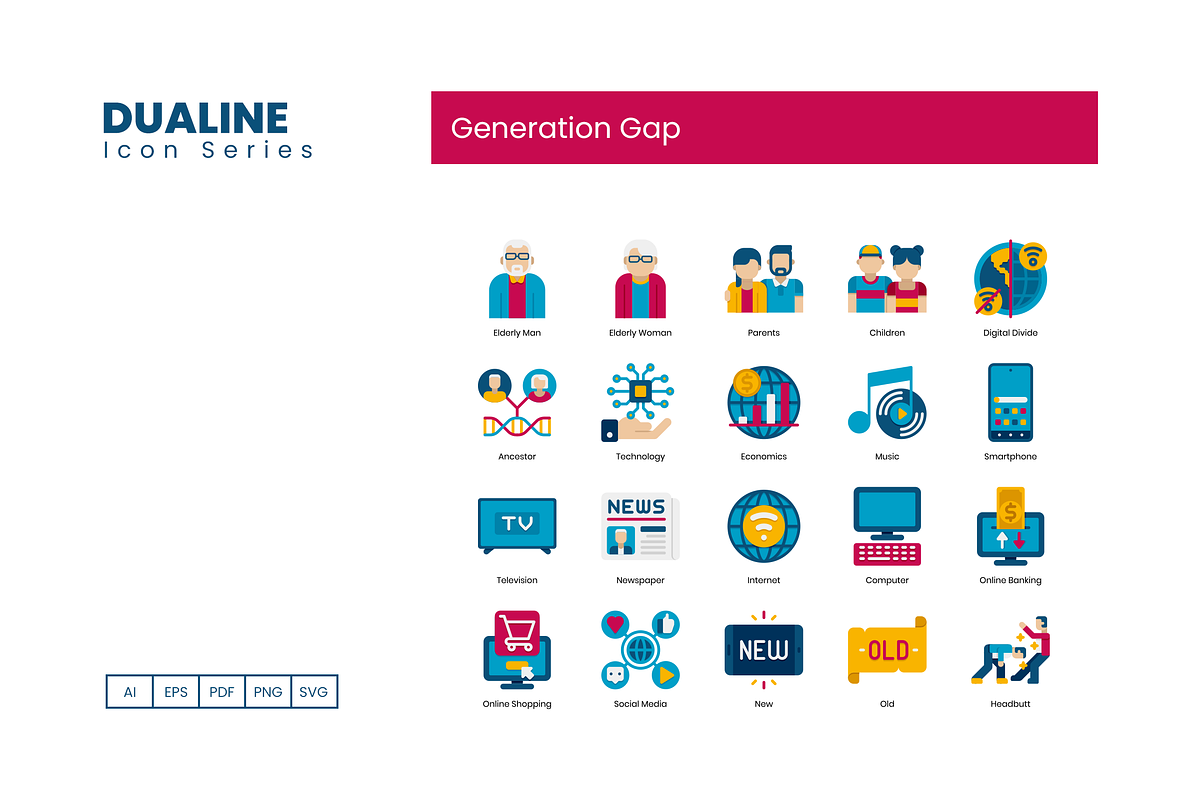 70 Generation Gap Icons, an Icon by Flat Icons