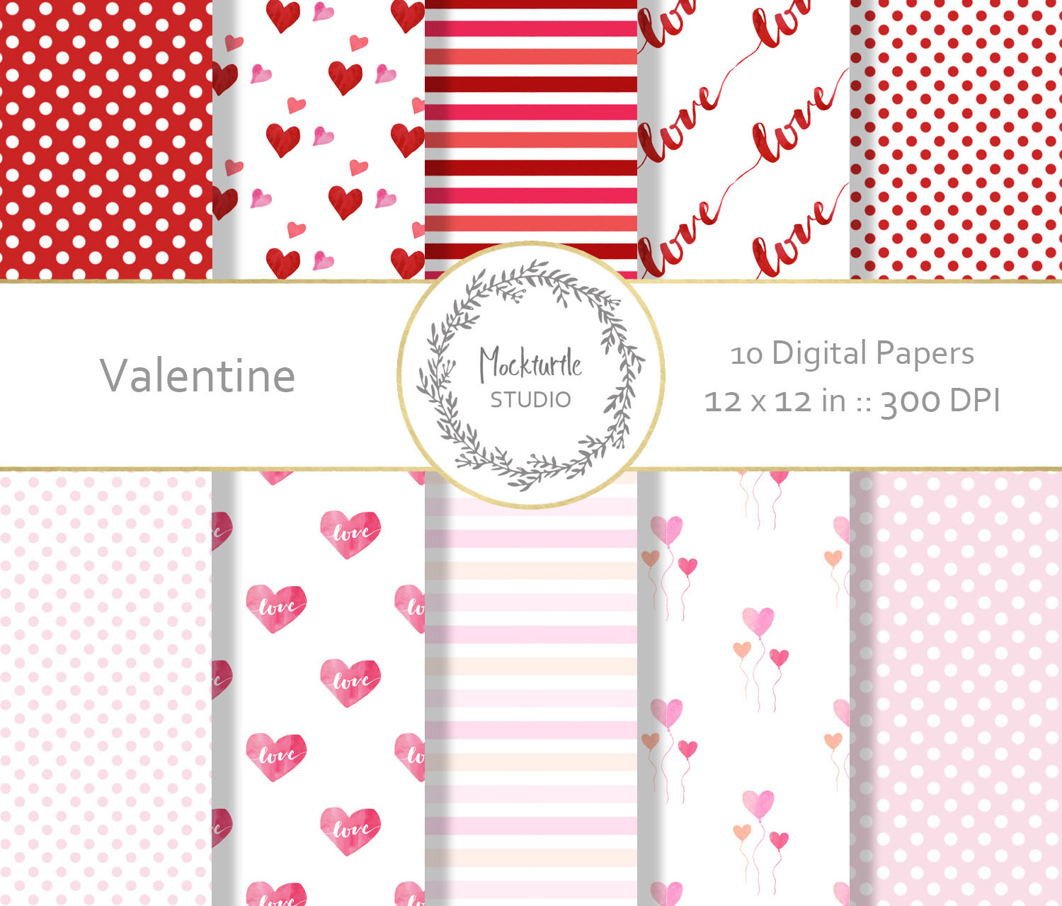 Valentines digital paper, a Pattern Graphic by MockTurtleStudio