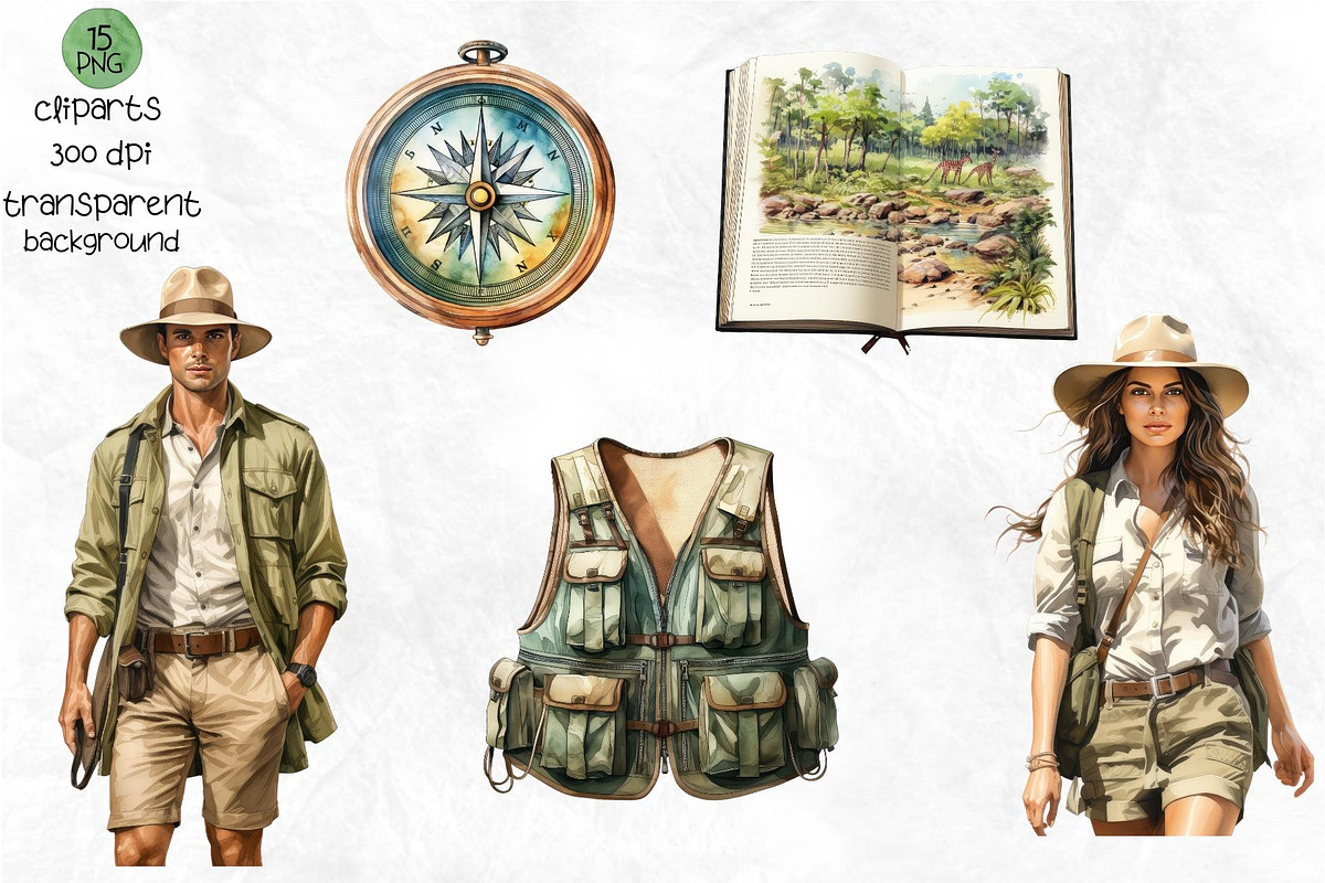 Safari Camping Watercolor Clipart, a Decorative Illustration by Maysa Art