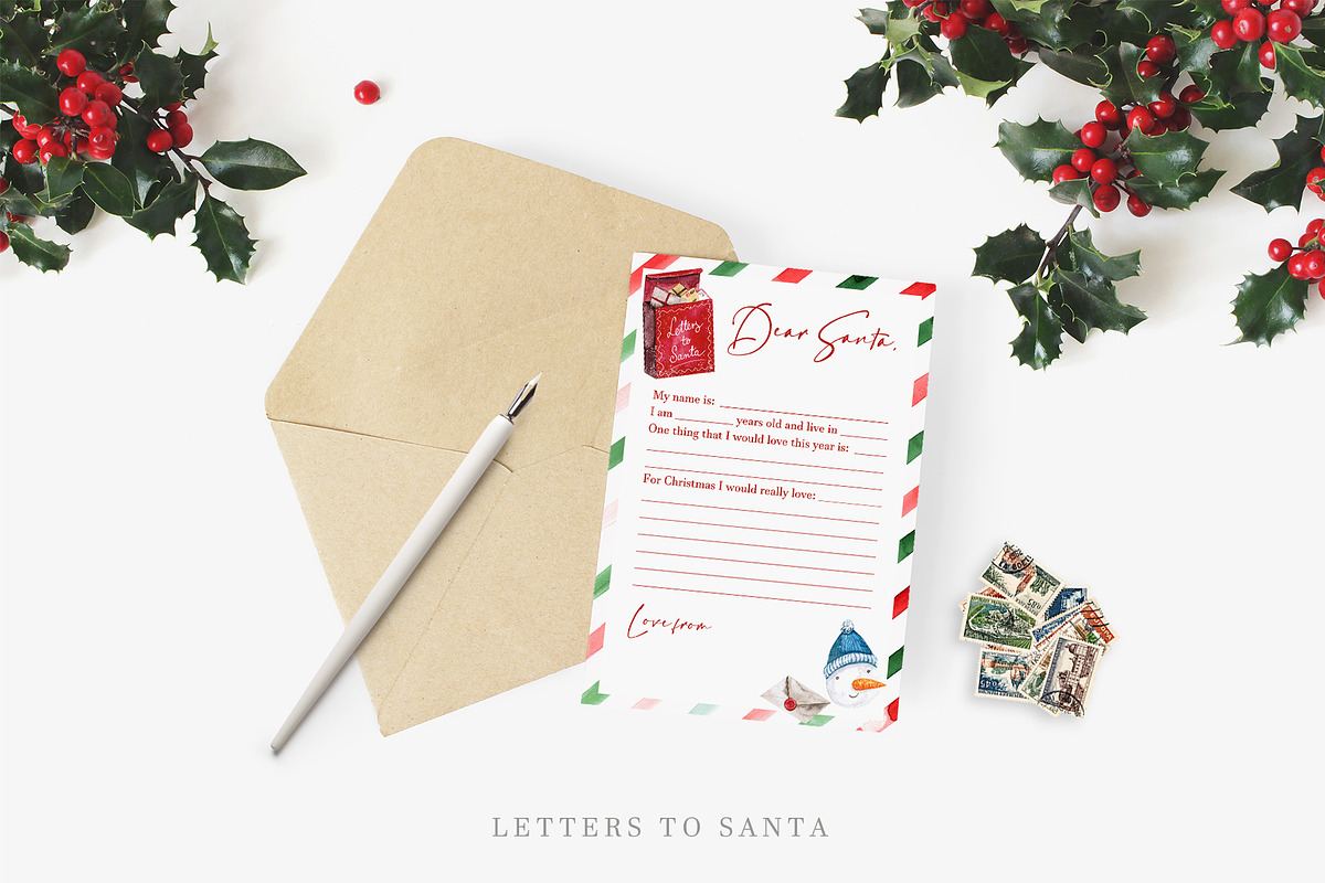 Letters to Santa - watercolor set, a Seasonal Illustration by LeriaArt ...