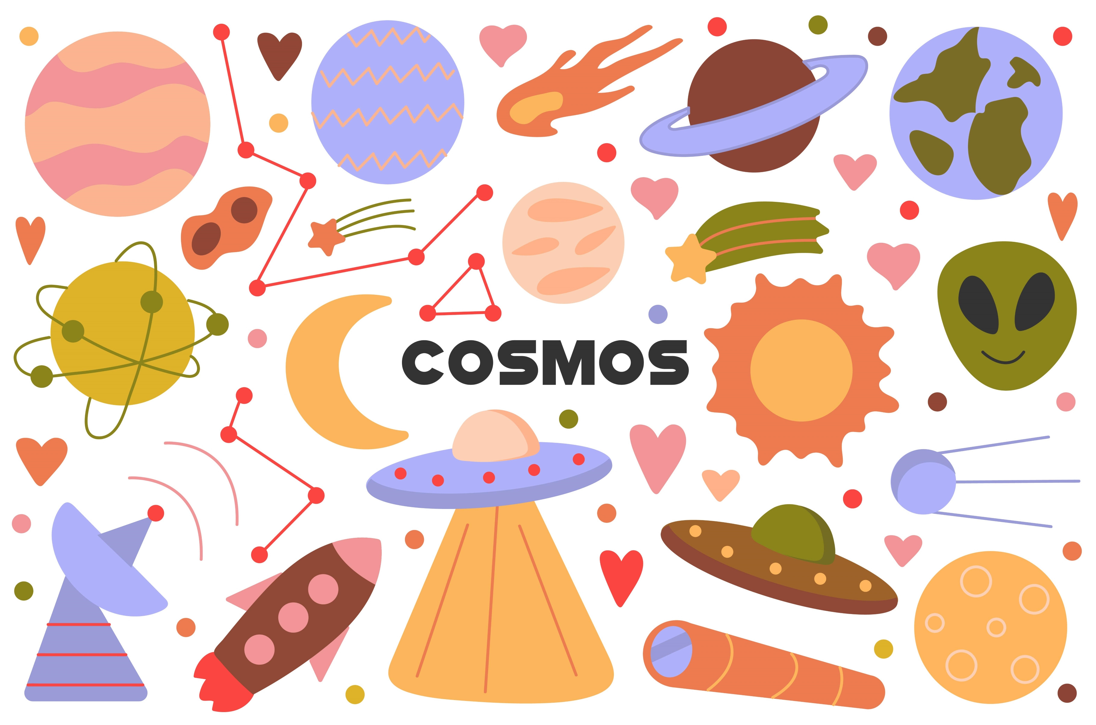 Cosmos flat cartoon set, an Illustration by Dessign Sells