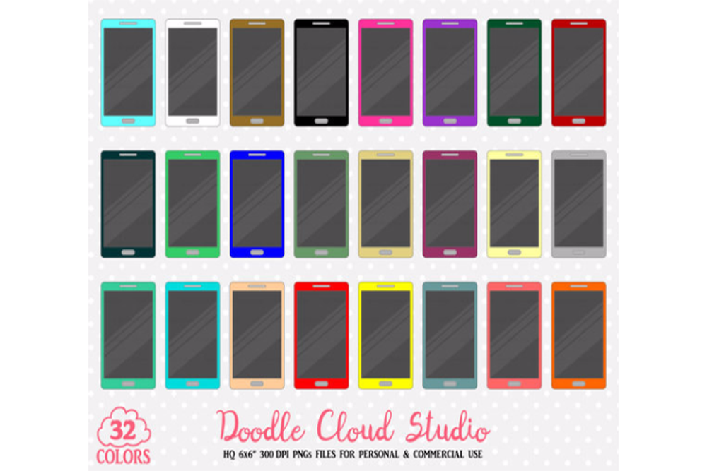 32 Colorful Smartphone Clipart, an Illustration by Doodle Cloud Studio