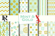 Gold and Mint digital paper, a Pattern Graphic by KuyenFox