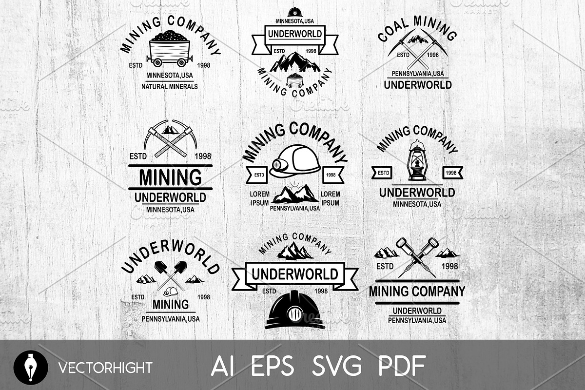 Set of coal mining company emblem, an Object Graphic by Vectorhight