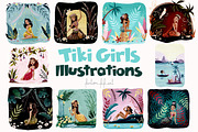 Tiki girls gouache illustrations