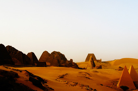 Sunset landscape of meroe pyramids i featuring ancient, ruines, and ...