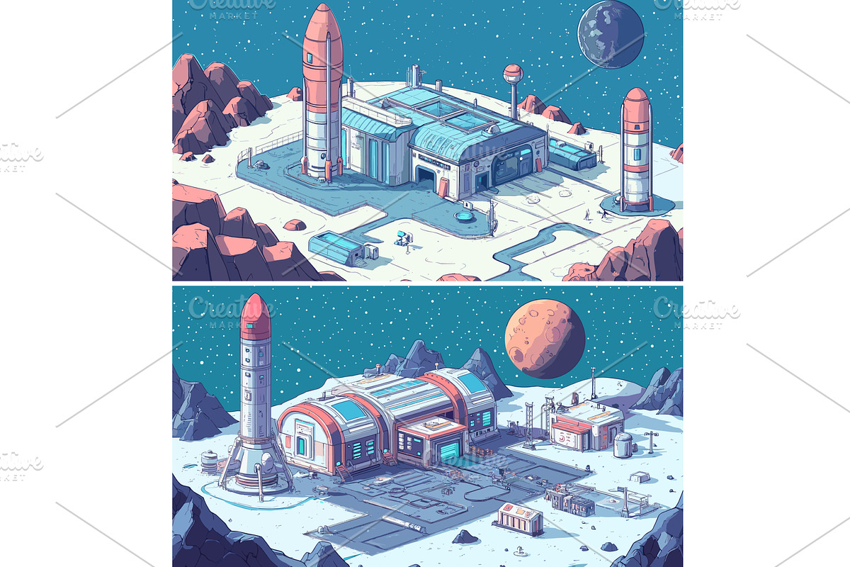 Spaceport isometric vector concepts, a Technology Illustration by Valerie Bodnar