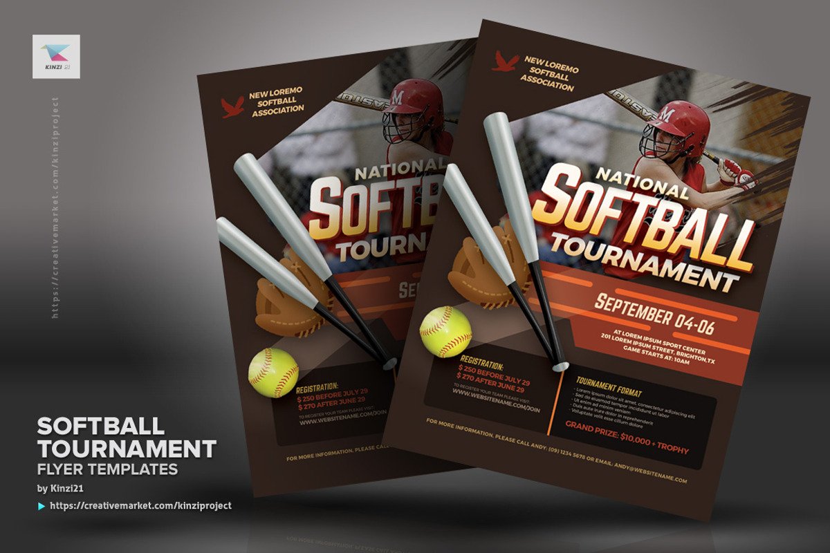Softball Tournament Flyer Templates, a Flyer Template by kinzi21