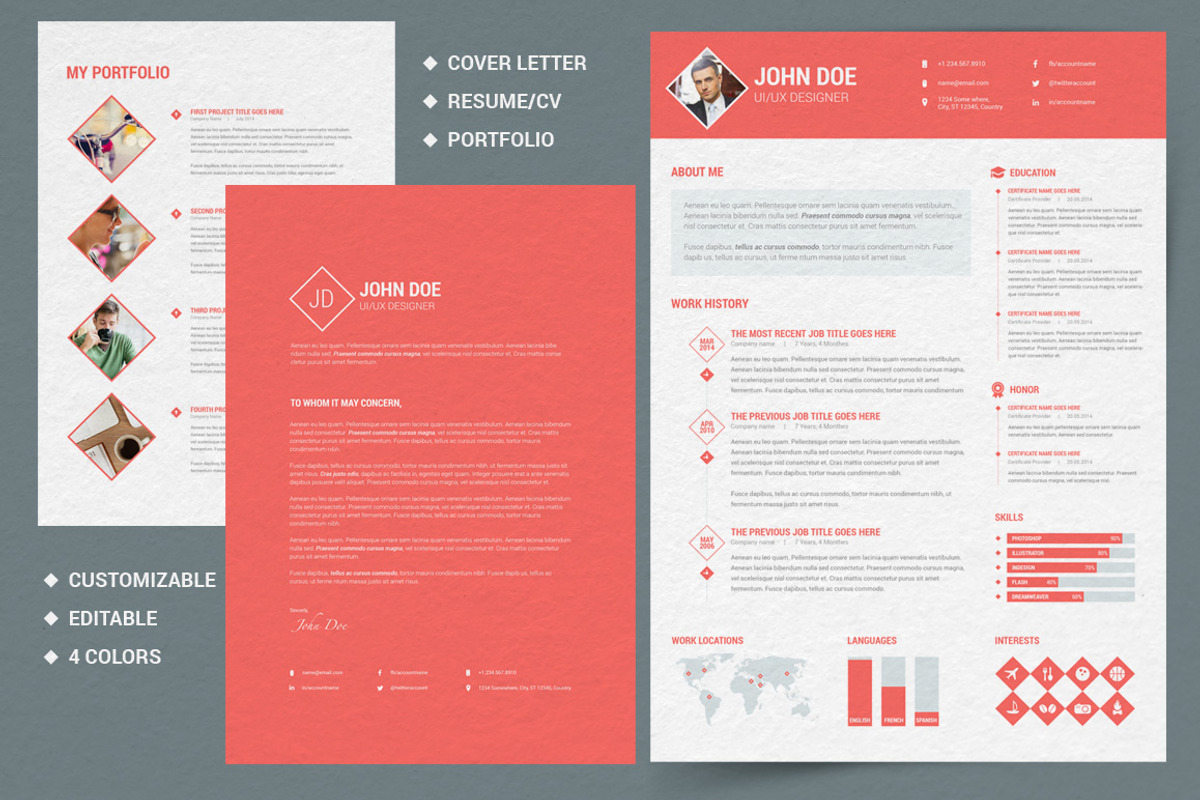 Diamond Resume/CV | 3 Piece Resume, a Resume Template by Pixel Strawberry