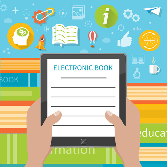 Stack of Books with Electronic Book | Education Illustrations ...