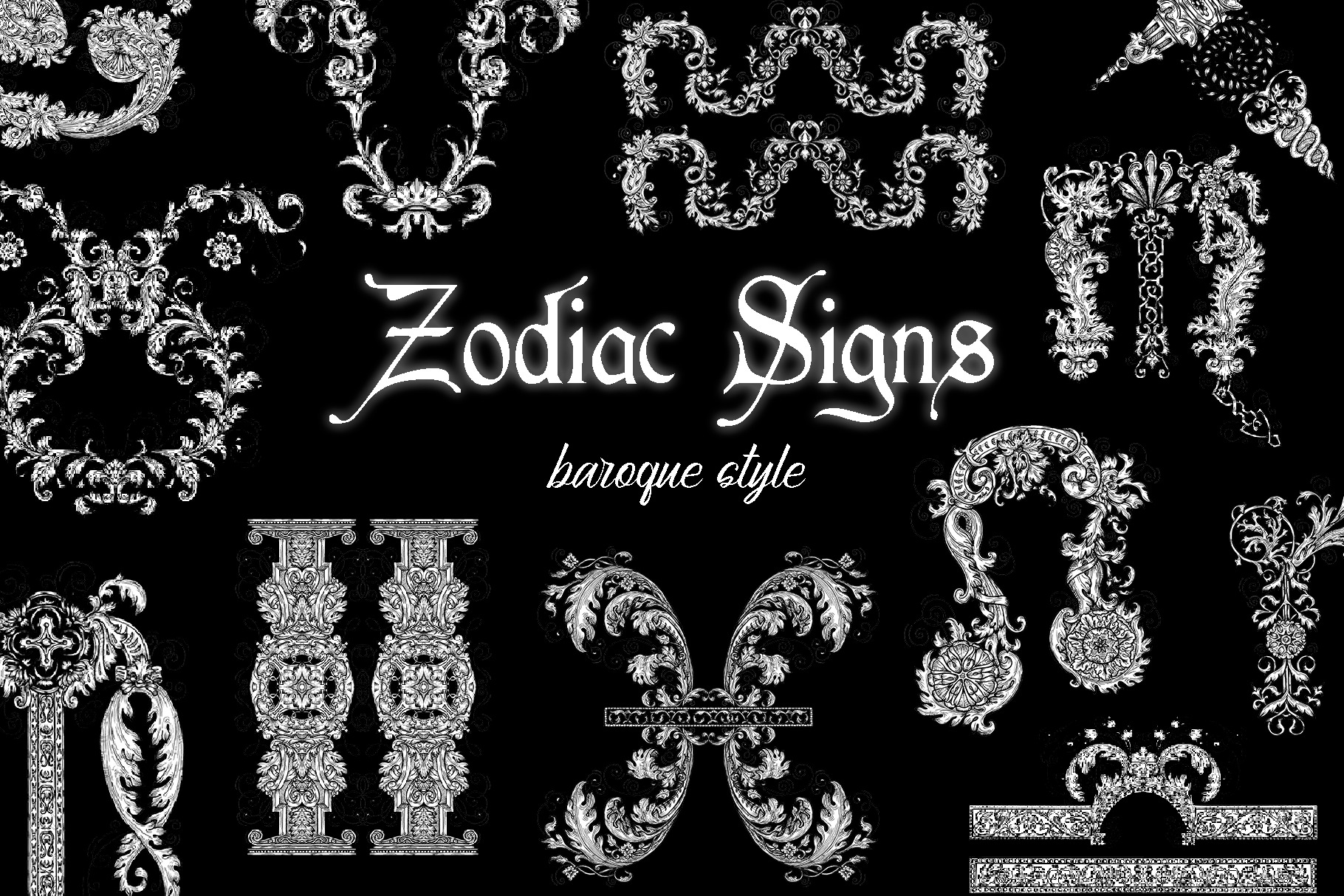 Zodiac signs in baroque style vector, an Object Graphic by Samiramay
