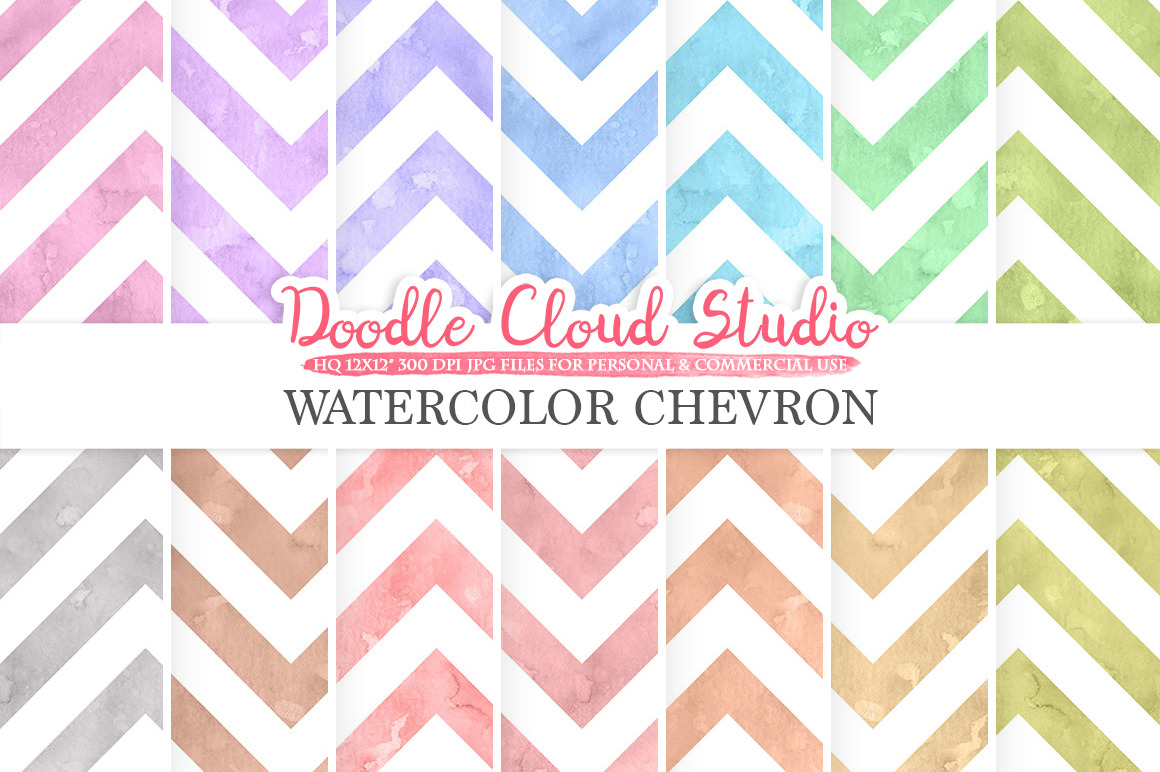 Watercolor Chevron digital paper, a Pattern Graphic by Doodle Cloud Studio