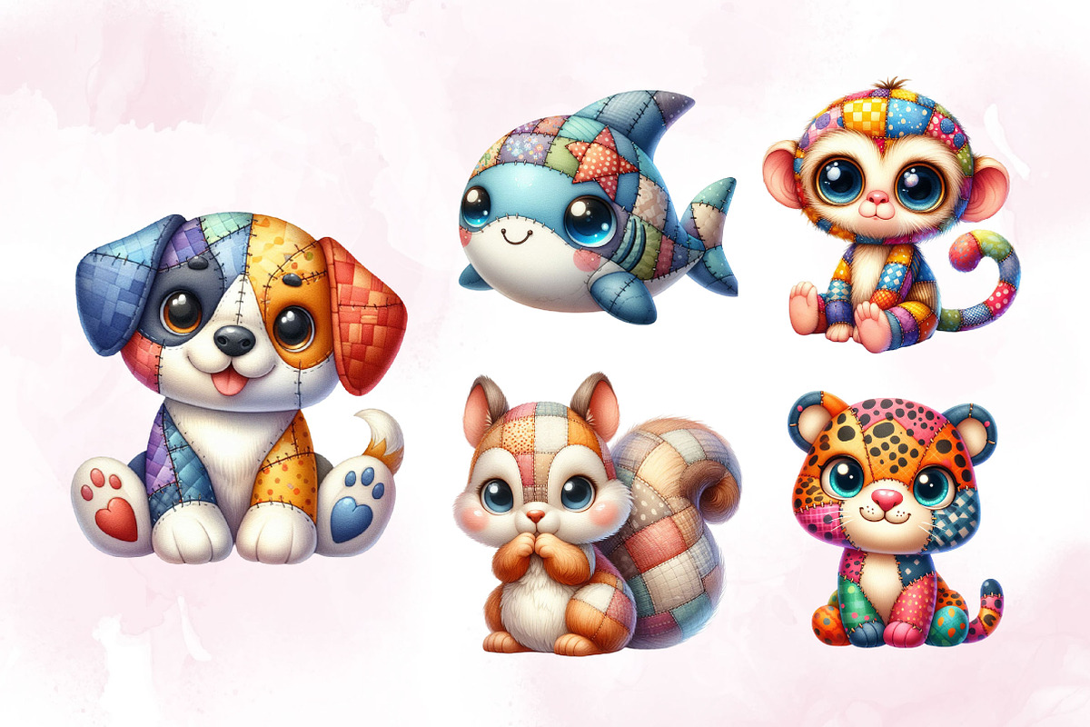 Cute Patchwork Animals Clipart PNG, a Work Illustration by Dream Creation