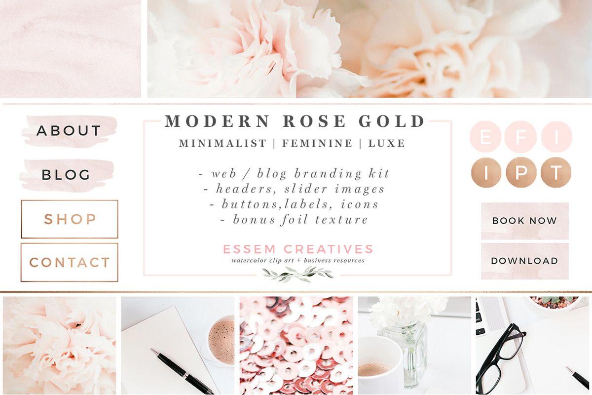 Modern Rose Gold Web Blog Brand Kit, a Templates & Theme by Essem Creatives