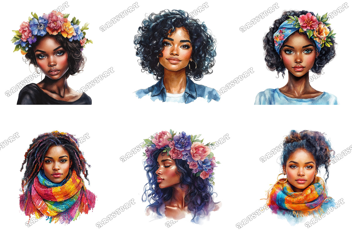 Watercolor Black Women Clip Art, an Illustration by designcity5