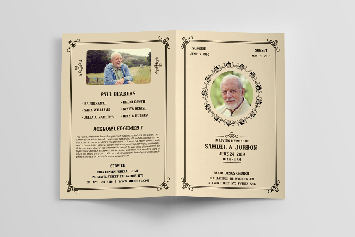 Vintage Funeral Program Template, a Brochure Template by Jaisivakumar