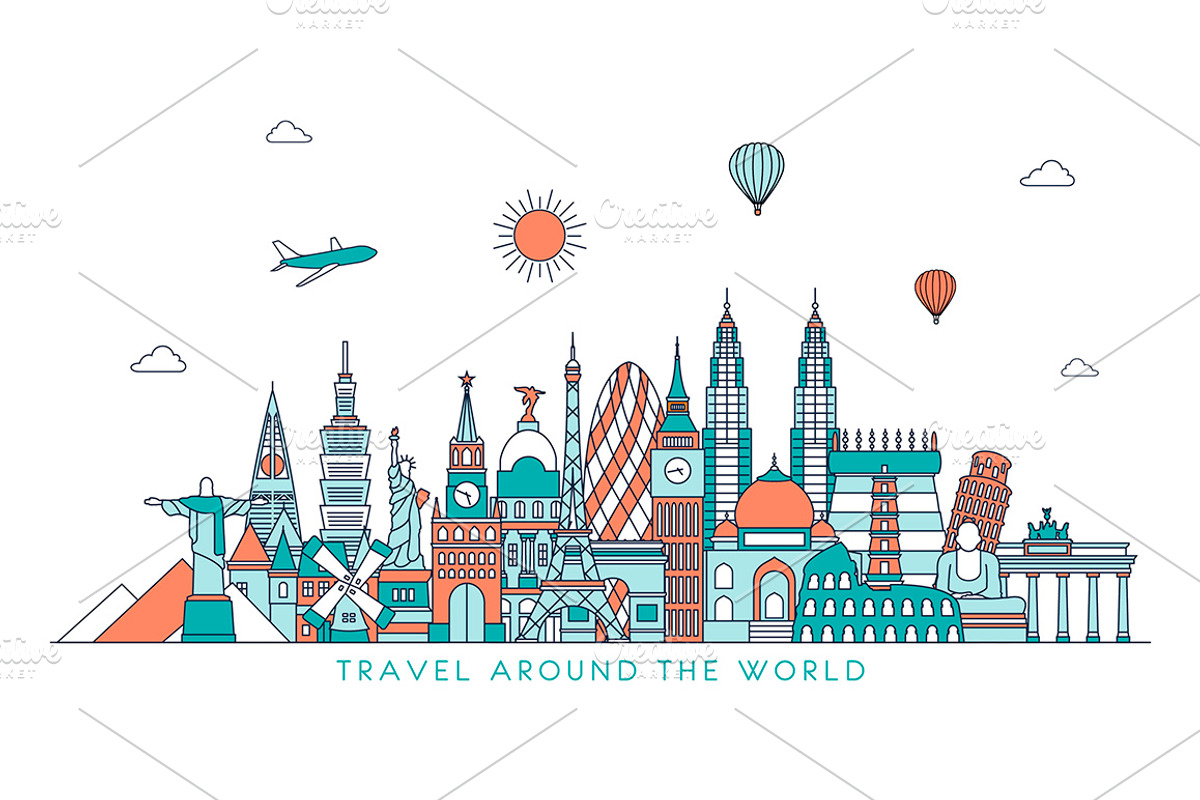 Line art world travel illustration, a Work Illustration by LisaKolbasa
